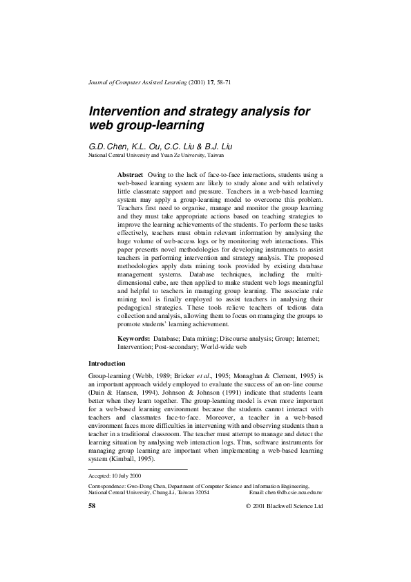 (PDF) Intervention and strategy analysis for web group-learning