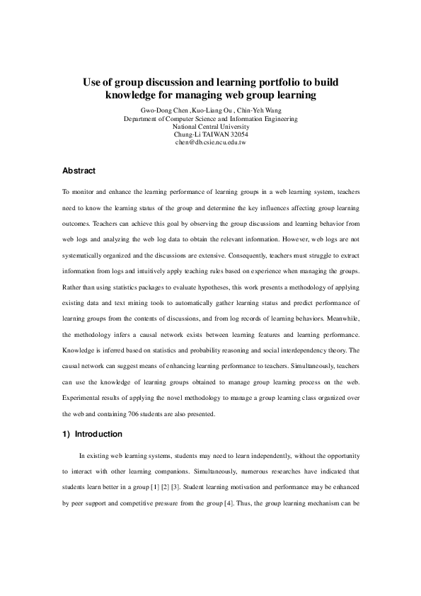 (PDF) Use of Group Discussion and Learning Portfolio to Build Knowledge ...