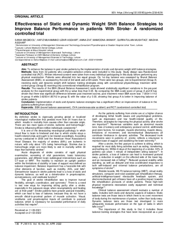 (PDF) Effectiveness of Static and Dynamic Weight Shift Balance ...