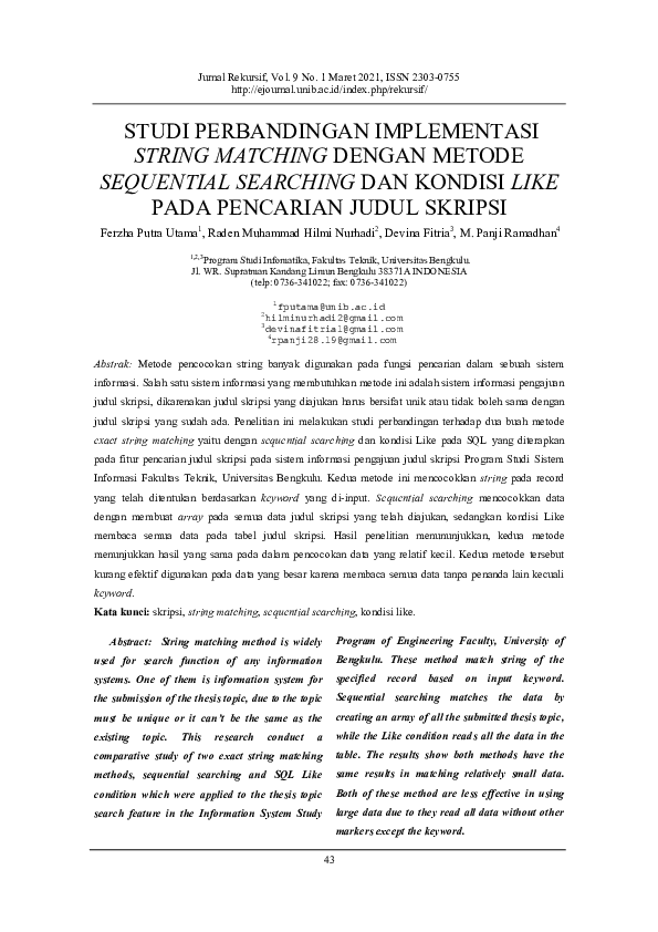 (PDF) Studi Perbandingan Implementasi String Matching dengan Metode Sequential Searching dan ...