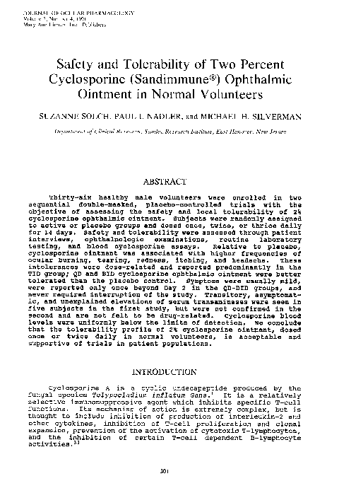 (PDF) Safety and Tolerability of Two Percent Cyclosporine (Sandimmune ...