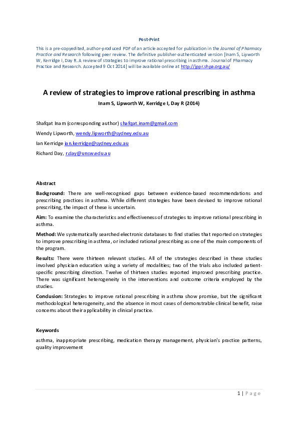 (PDF) A review of strategies to improve rational prescribing in asthma