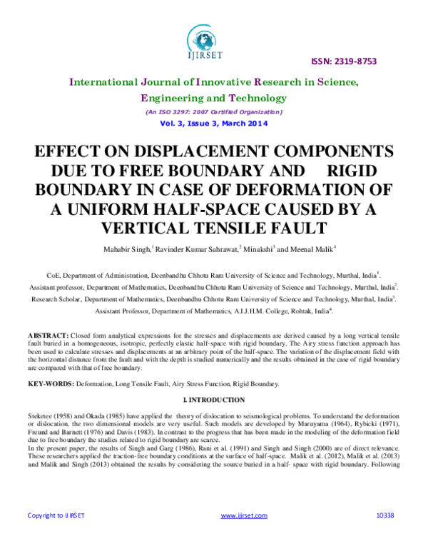 Pdf Effect On Displacement Components Due To Free Boundary And Rigid Boundary In Case Of