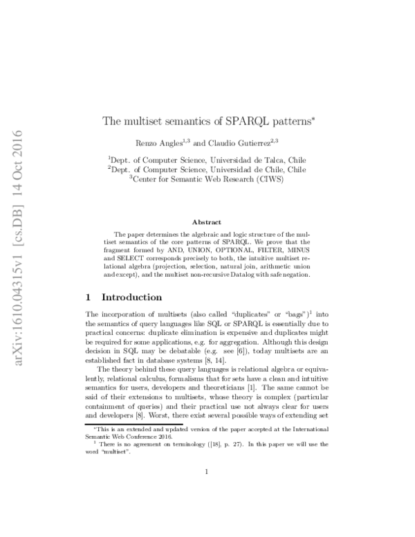 Pdf The Multiset Semantics Of Sparql Patterns