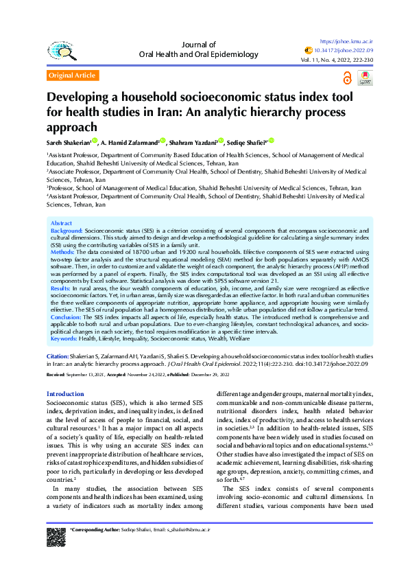 (PDF) Developing a household socioeconomic status index tool for health ...