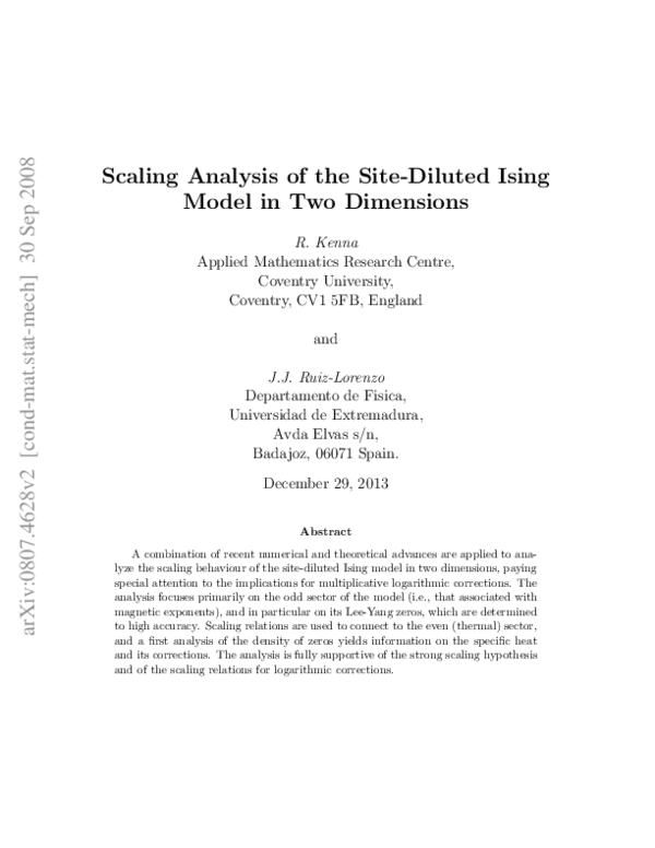 (PDF) Scaling analysis of the site-diluted Ising model in two dimensions