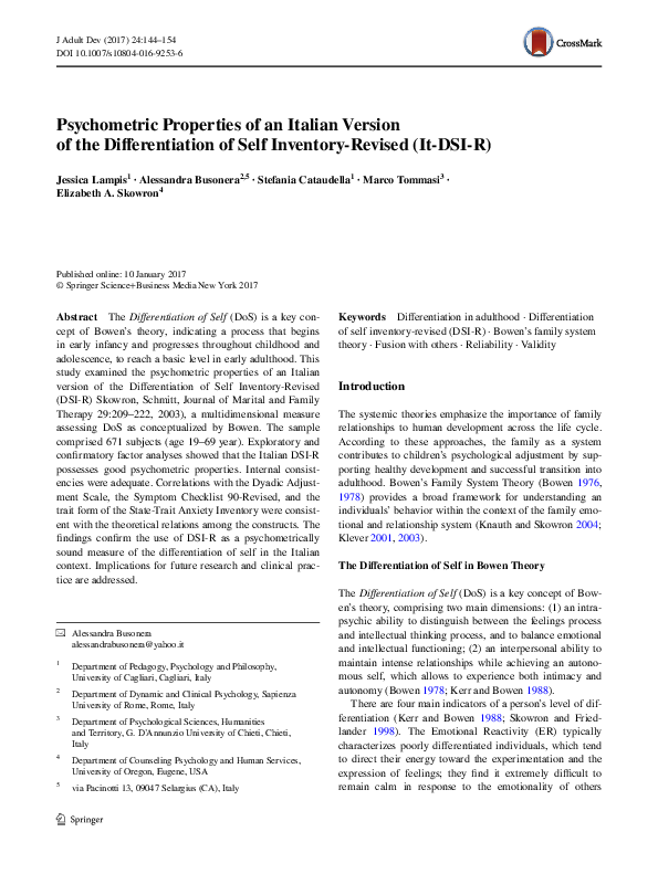 (PDF) Psychometric properties of the Italian version of the Revised ...