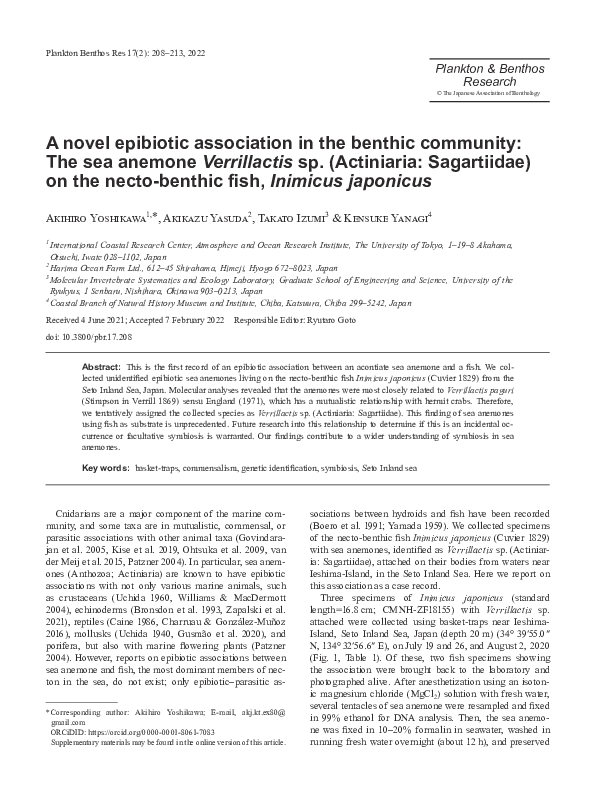 (PDF) A novel epibiotic association in the benthic community: The sea ...