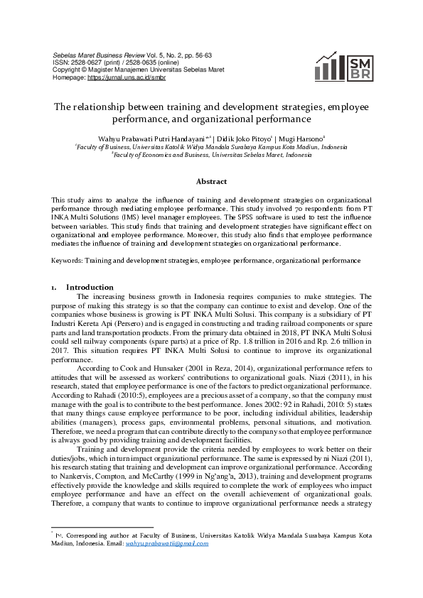 (PDF) The relationship between training and development strategies, employee performance, and ...