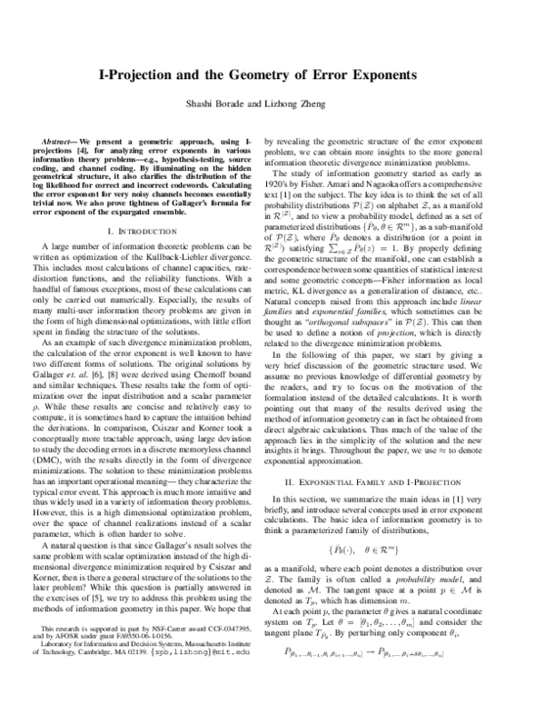 (PDF) I-projection and the geometry of error exponents