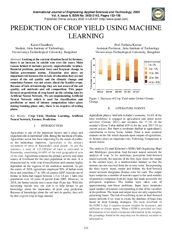 Prediction of Crop Yield Using Machine Learning