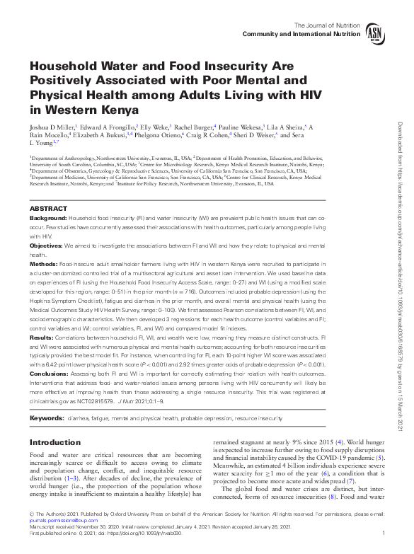 (PDF) Household Water and Food Insecurity Are Positively Associated ...