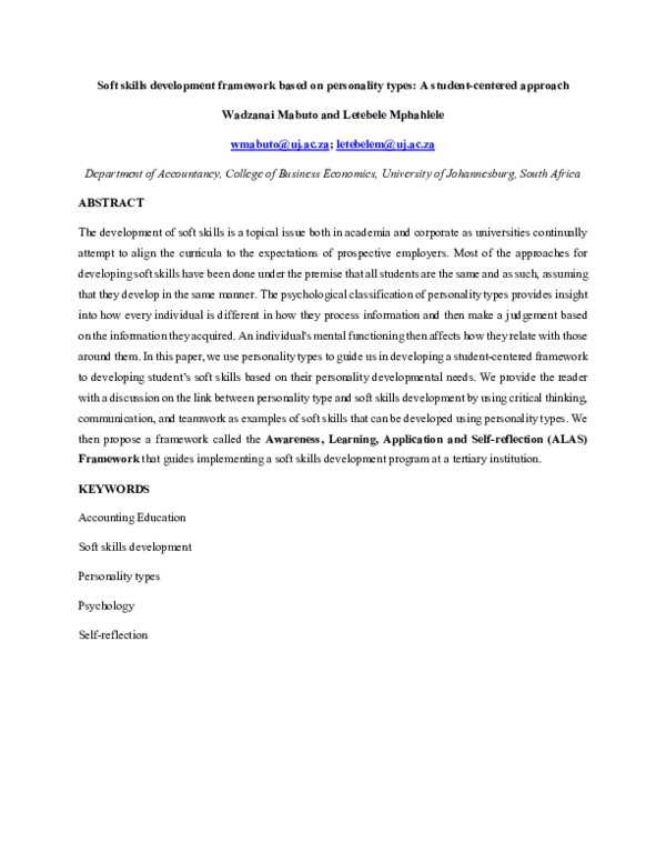 (PDF) Soft skills development framework based on personality types : a ...