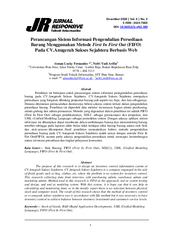 (PDF) Perancangan Sistem Informasi Pengendalian Persediaan Barang Menggunakan Metode First In ...