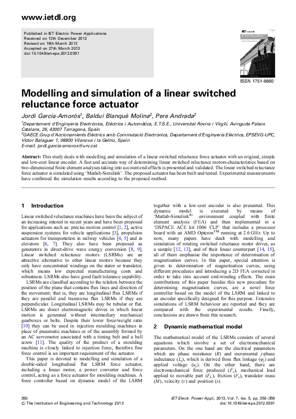 (PDF) Modelling and simulation of a linear switched reluctance force actuator
