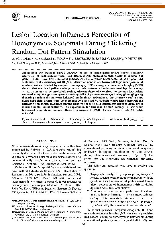 (PDF) Lesion location influences perception of homonymous scotomata ...