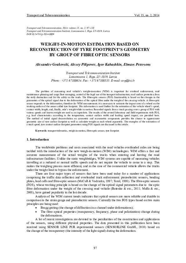 (PDF) Weight-in-Motion Estimation Based on Reconstruction of Tyre Footprint’s Geometry by Group ...