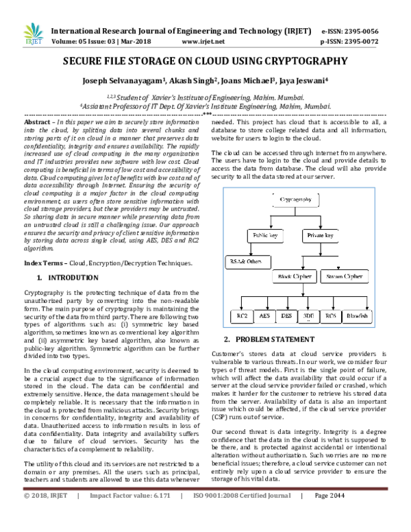 (PDF) Secure File Storage On Cloud Using Cryptography | Jaya Jeswani - Academia.edu