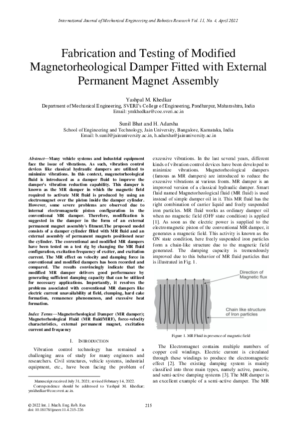 (PDF) Fabrication and Testing of Modified Magnetorheological Damper ...
