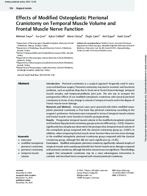 (PDF) Effects of Modified Osteoplastic Pterional Craniotomy on Temporal ...