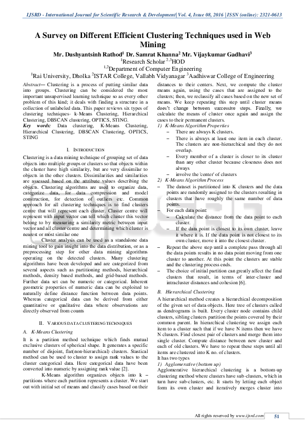 (PDF) A Survey on Different Efficient Clustering Techniques used in Web Mining Mr