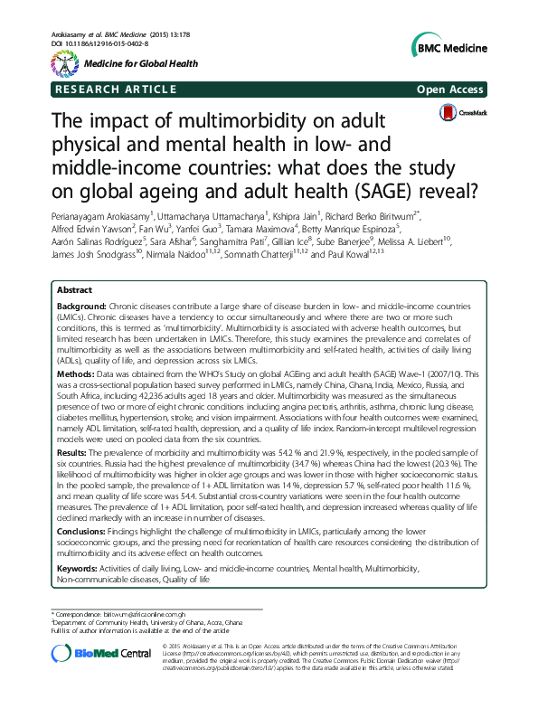 (PDF) The impact of multimorbidity on adult physical and mental health in low- and middle-income ...