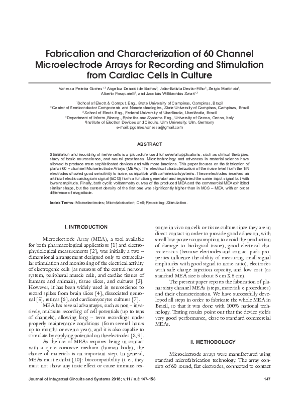 (PDF) Fabrication and Characterization of 60 Channel Microelectrode Arrays for Recording and ...