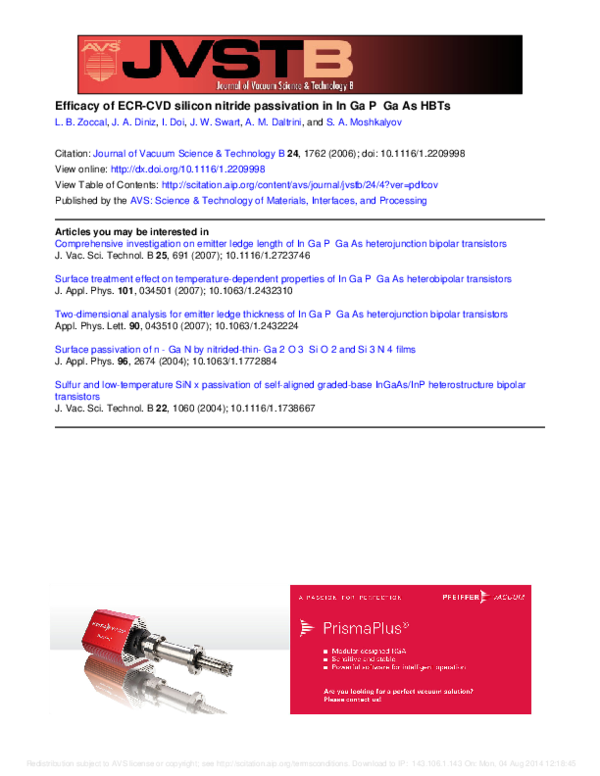 (PDF) Efficacy of ECR-CVD silicon nitride passivation in InGaP∕GaAs HBTs