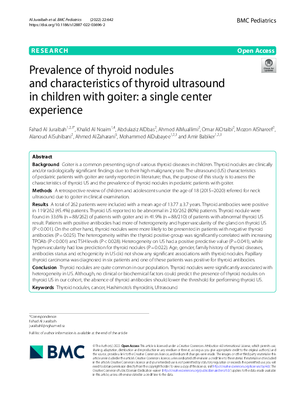(PDF) Prevalence of thyroid nodules and characteristics of thyroid ...