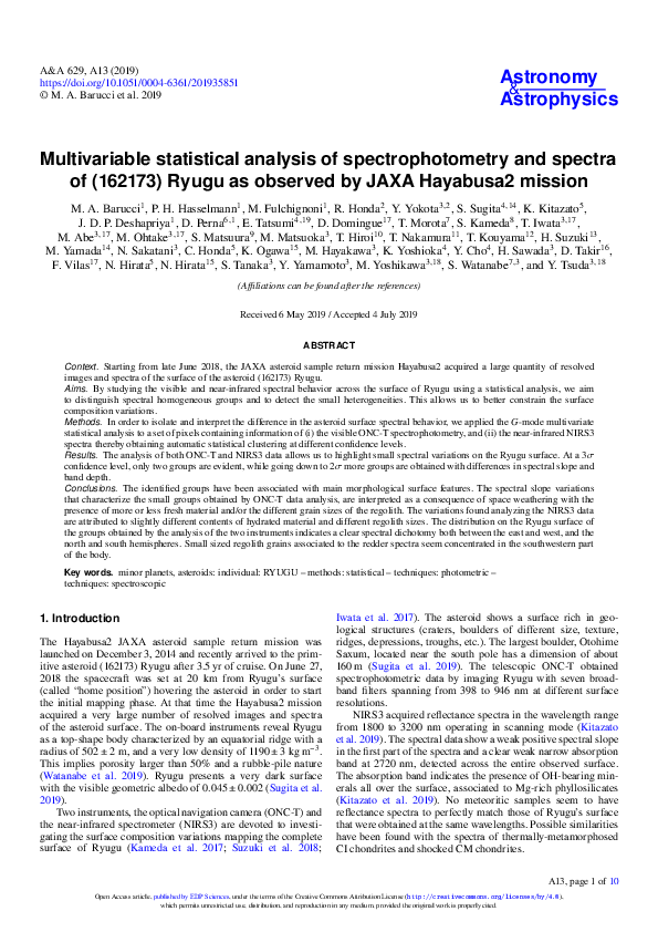 (PDF) Multivariable statistical analysis of spectrophotometry and spectra of (162173) Ryugu as ...