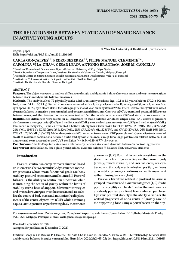 (PDF) The relationship between static and dynamic balance in active ...