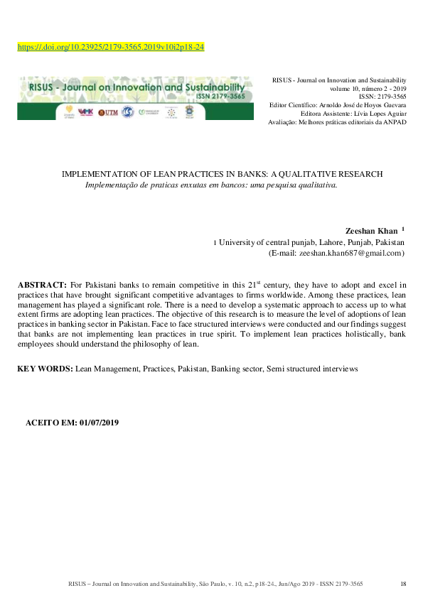 (PDF) Implementation of Lean Practices in Banks: A Qualitative Research