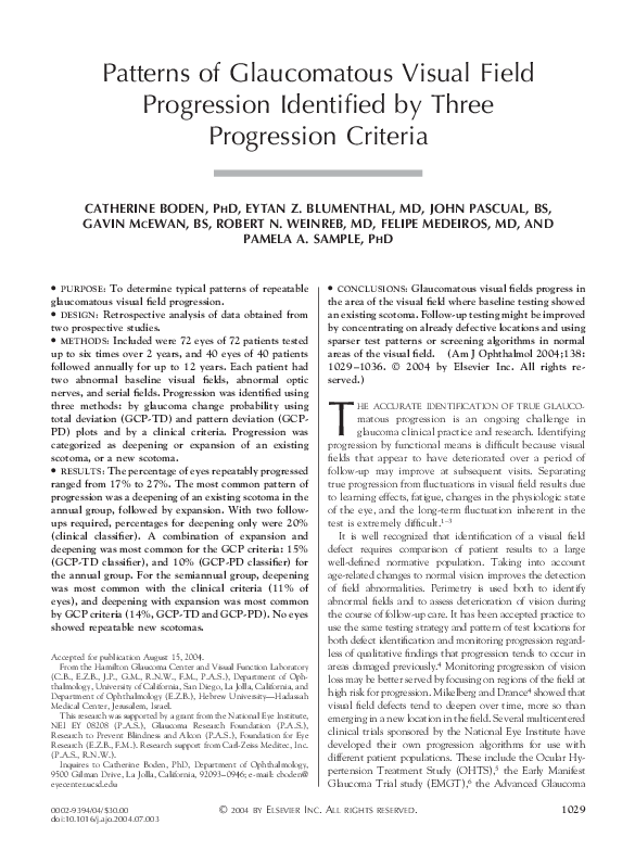 (PDF) Patterns of glaucomatous visual field progression identified by three progression criteria ...
