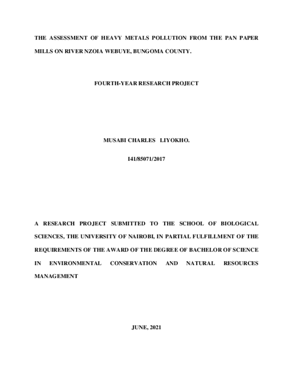 (PDF) The Impact of Paper Production at the River Nzoia in Webuye ...