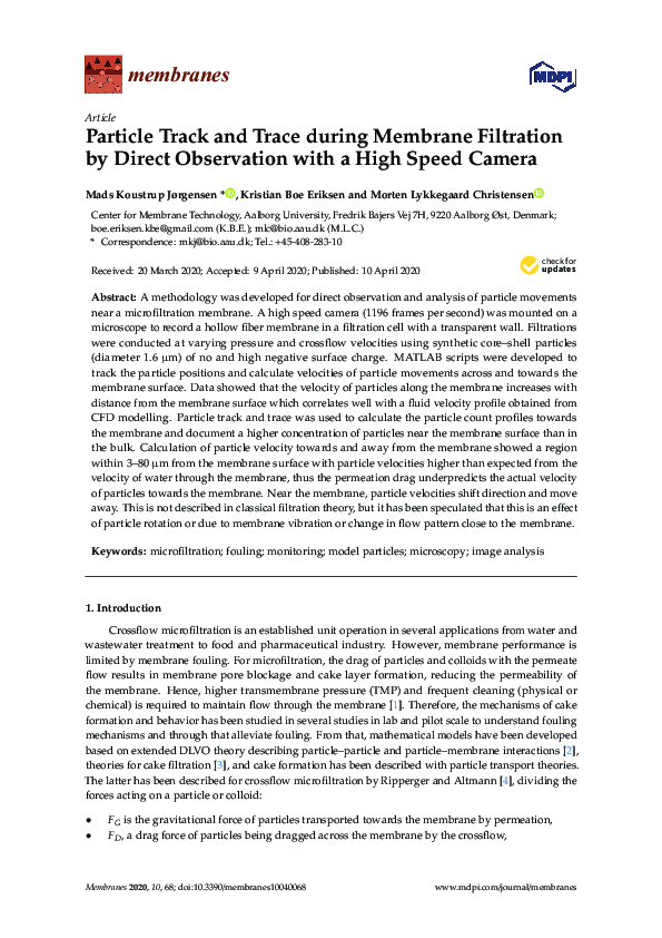 (PDF) Particle Track and Trace during Membrane Filtration by Direct Observation with a High ...