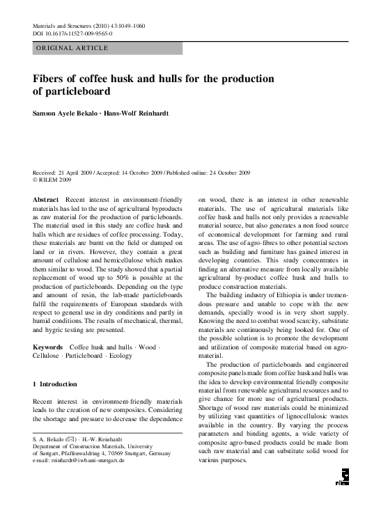 (PDF) Fibers of coffee husk and hulls for the production of particleboard