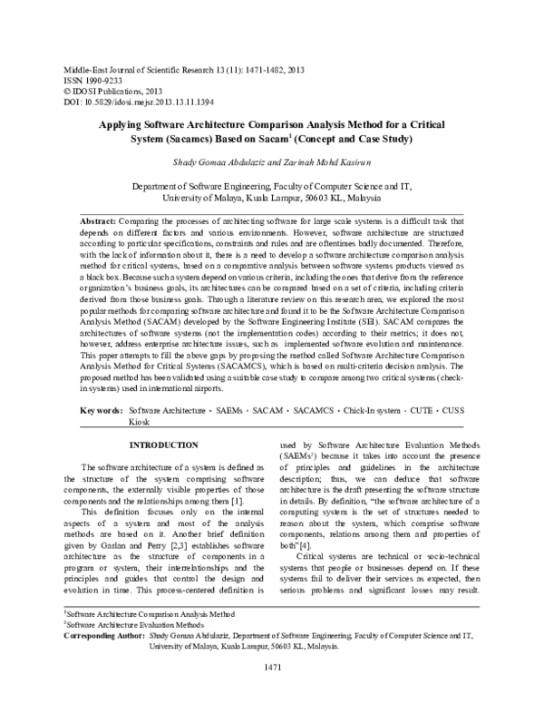 (PDF) Applying Software Architecture Comparison Analysis Method for a Critical System (Sacamcs ...
