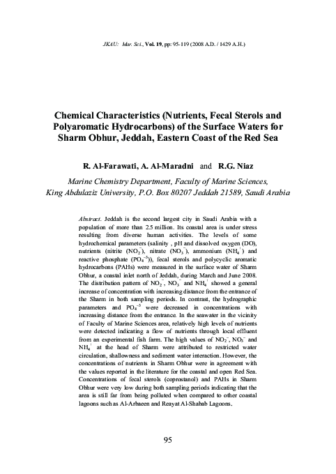 (PDF) Chemical Characteristics (Nutrients, Fecal Sterols and Polyaromatic Hydrocarbons) of the ...