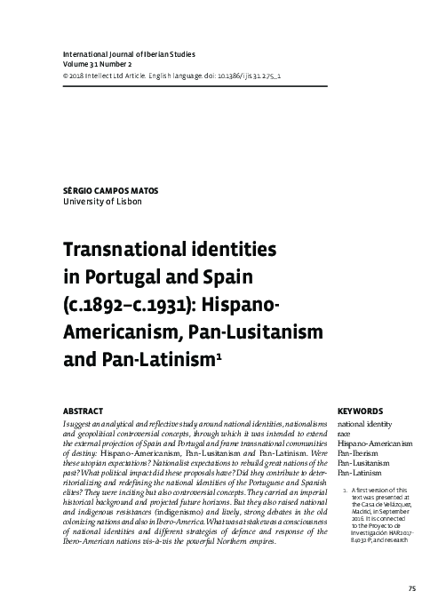 (PDF) Transnational identities in Portugal and Spain (c.1892–c.1931 ...