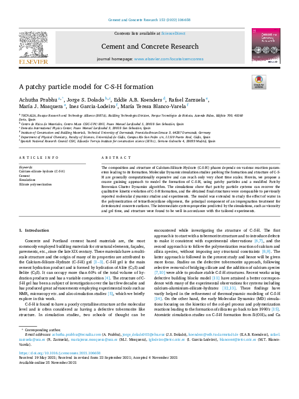 (PDF) Modeling C-S-H Formation with Patchy Particles