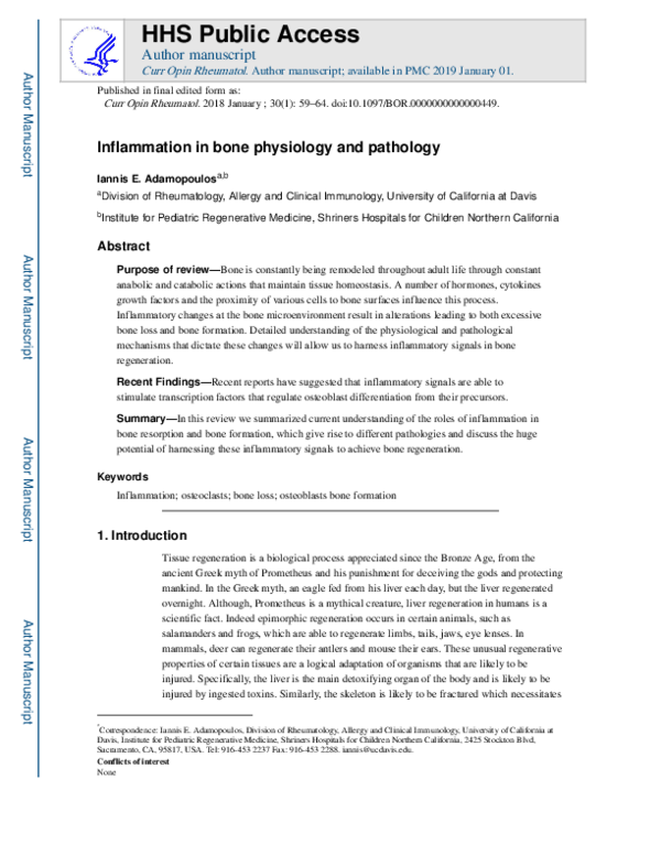 (PDF) Inflammation in bone physiology and pathology