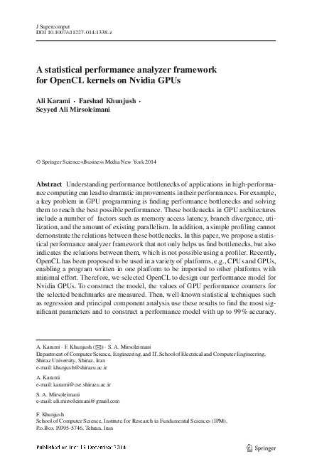 Pdf A Statistical Performance Analyzer Framework For Opencl Kernels On Nvidia Gpus 3351