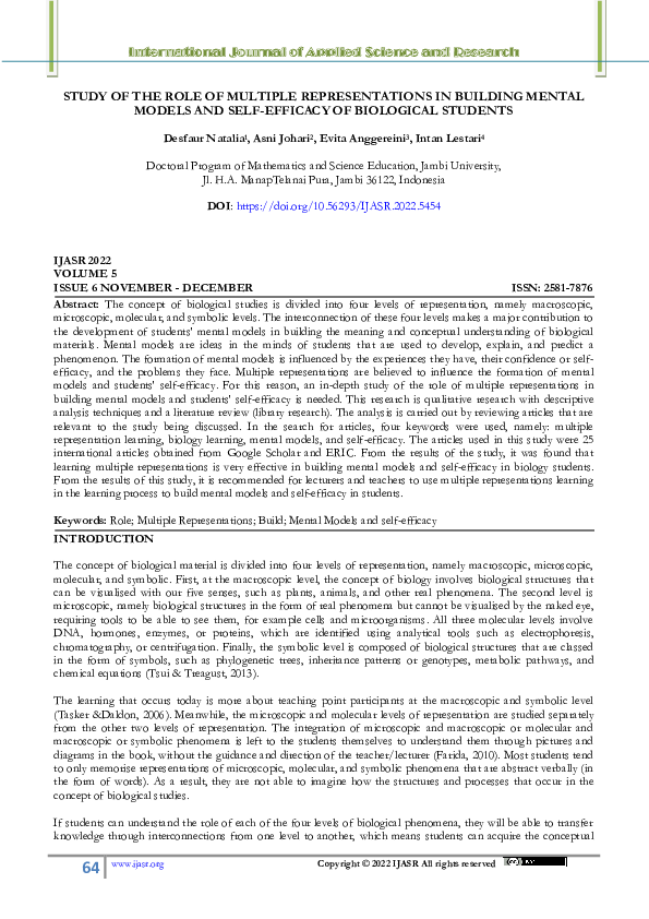 (PDF) Study of the Role of Multiple Representations in Building Mental Models and Self-Efficacy ...