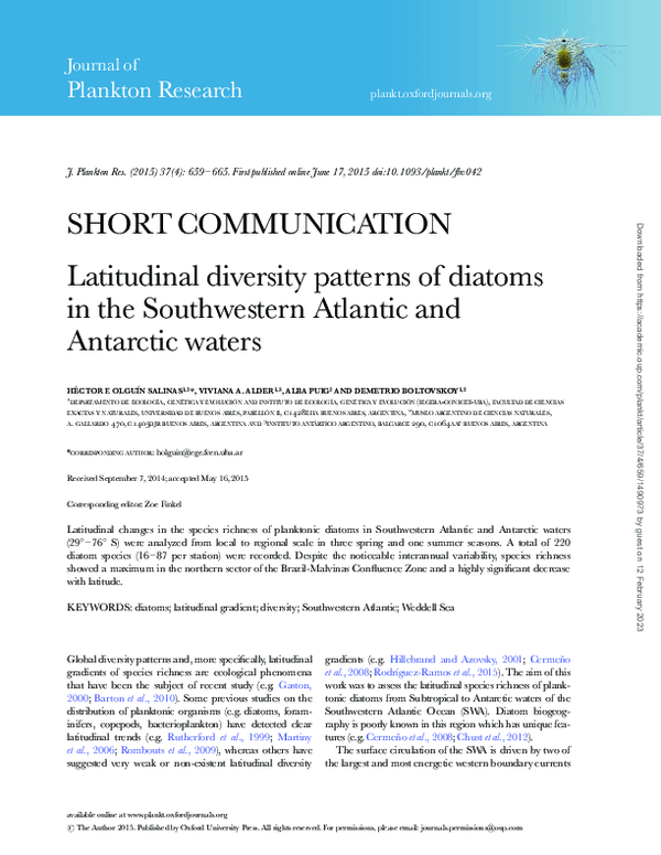 (PDF) Latitudinal diversity patterns of diatoms in the Southwestern ...
