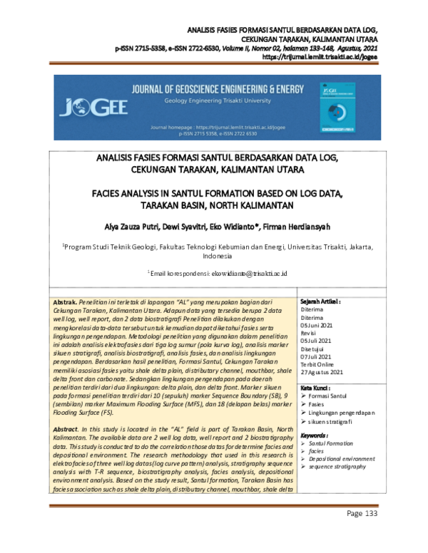 (PDF) Analisis Fasies Formasi Santul Berdasarkan Data Log, Cekungan ...