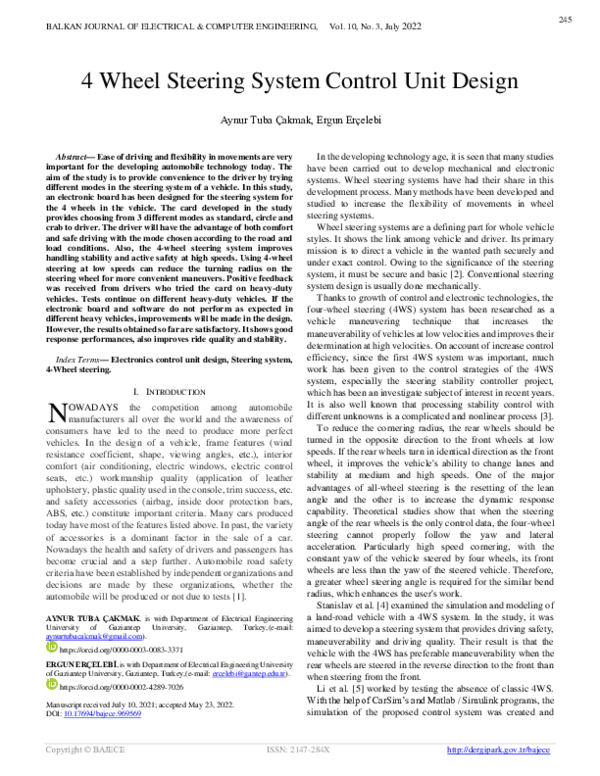 (PDF) 4 Wheel Steering System Control Unit Design
