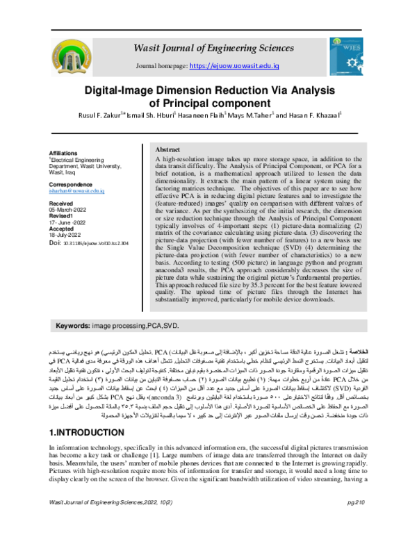 (PDF) Digital-Image Dimension Reduction Via Analysis of Principal component | Rusul Fadhil ...