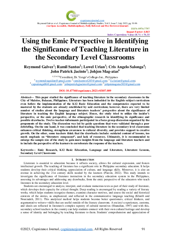(PDF) Using the Emic Perspective in Identifying the Significance of ...