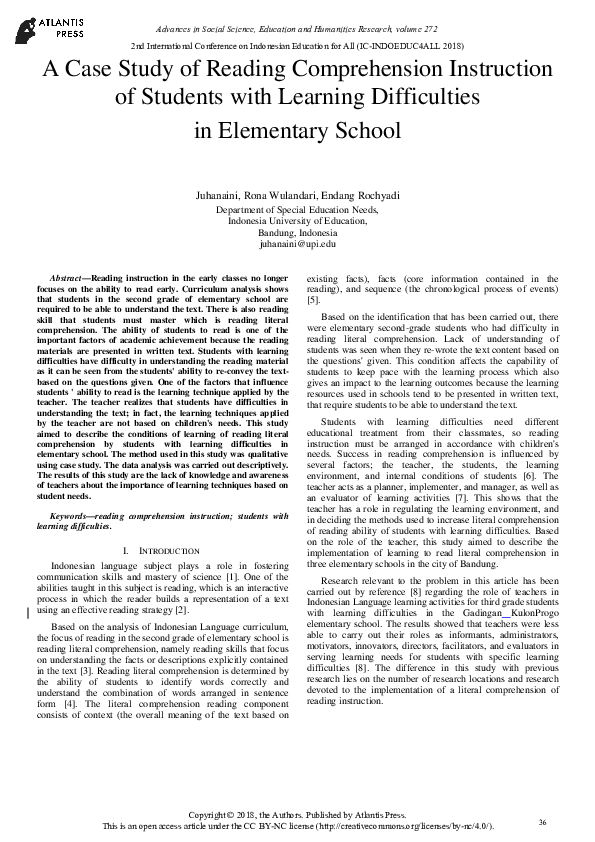 (PDF) A Case Study of Reading Comprehension Instruction of Students with Learning Difficulties ...