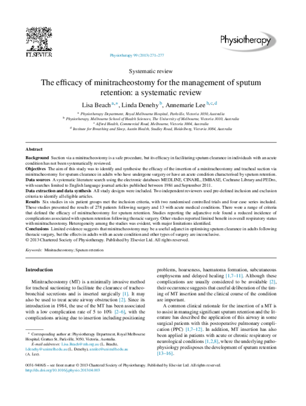 (PDF) The efficacy of minitracheostomy for the management of sputum ...
